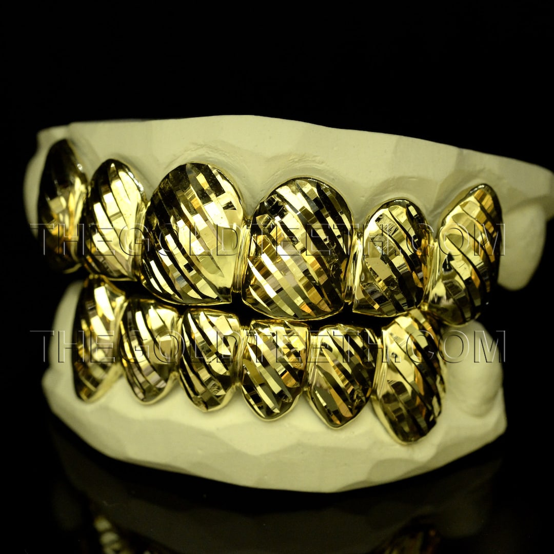 Gold Grillz 10k Gold Teeth Diamond Cut Yellow Gold Grillz Real - Etsy