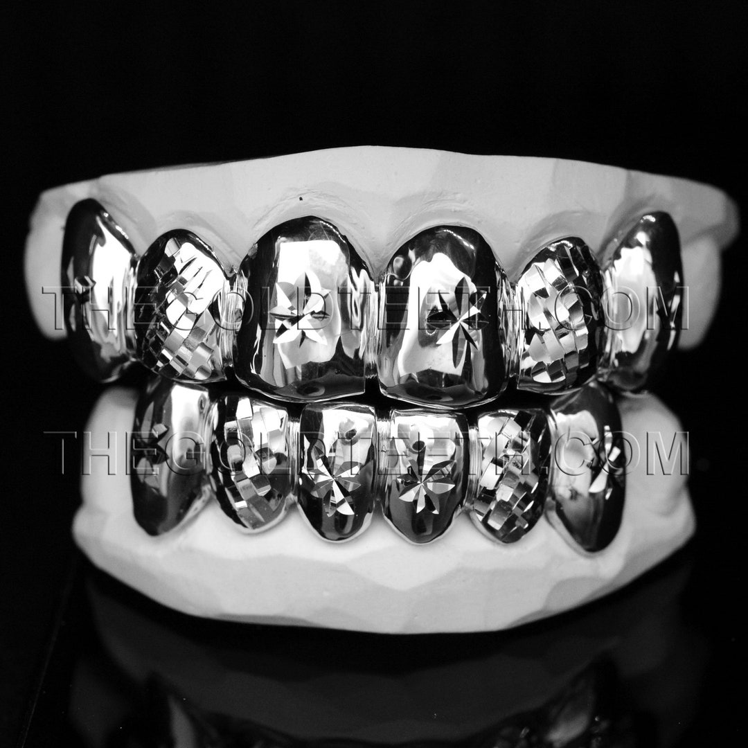 Sterling Silver Grillz 925 Silver Teeth Real Diamond Cut Silver Grill ...