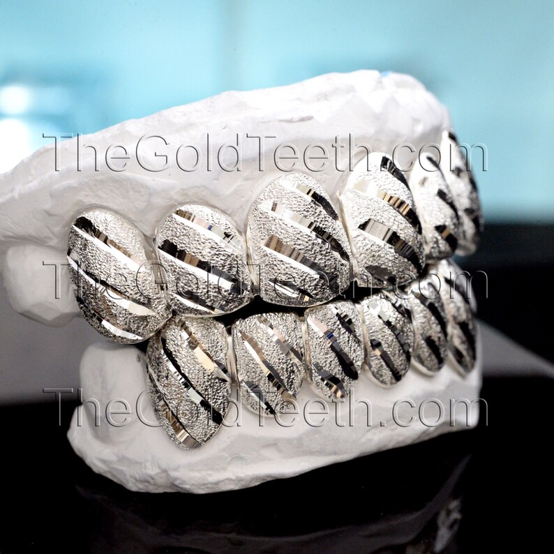 Silver Grillz 925 Sterling Silver Teeth Real Diamond Dust Silver Grill ...