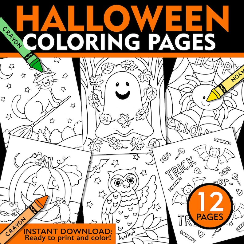 Halloween Coloring Pages: 12 Printable Kids Activity Sheets (PDF) - Etsy