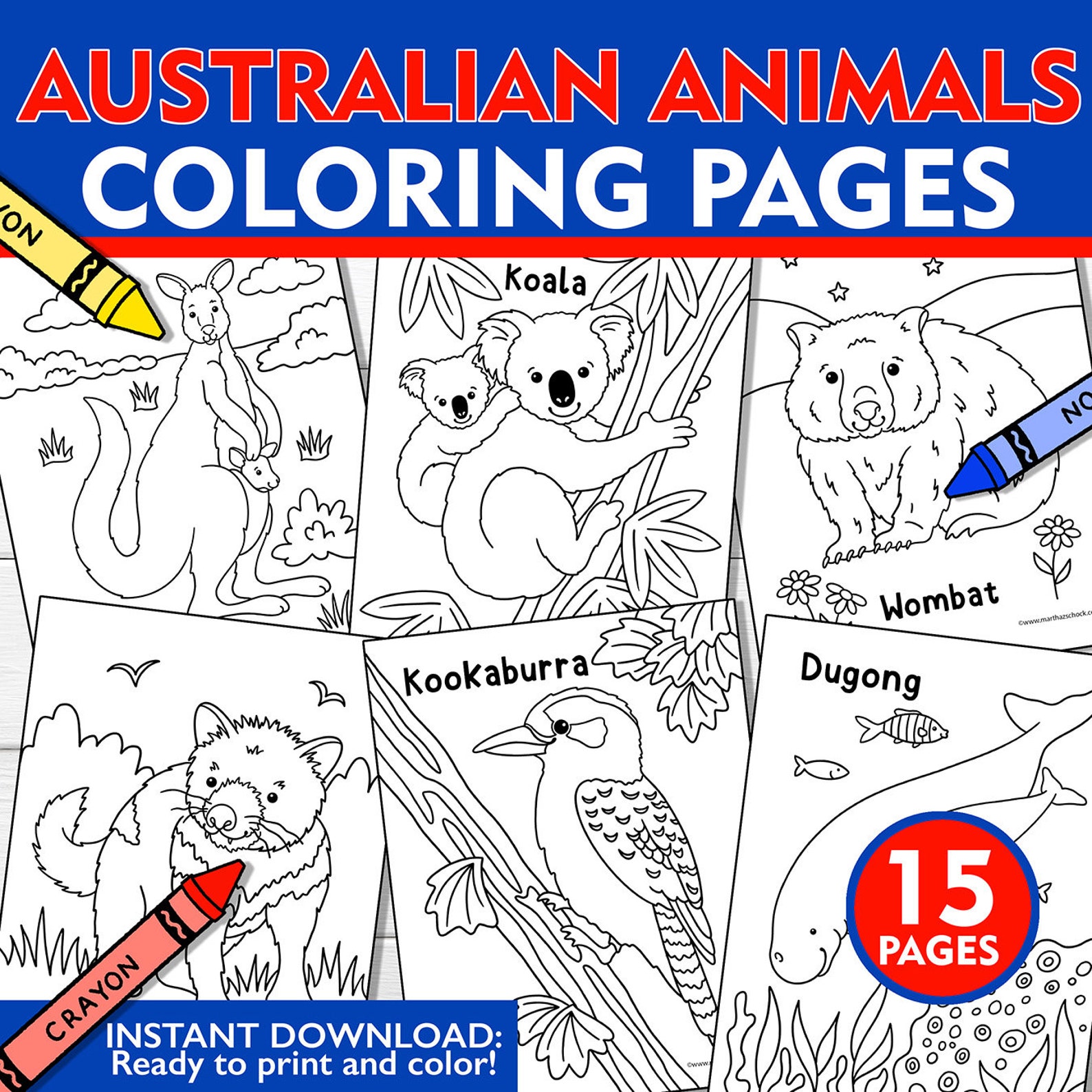Australian Animals Coloring Pages: 15 Printable Designs (PDF) - Etsy