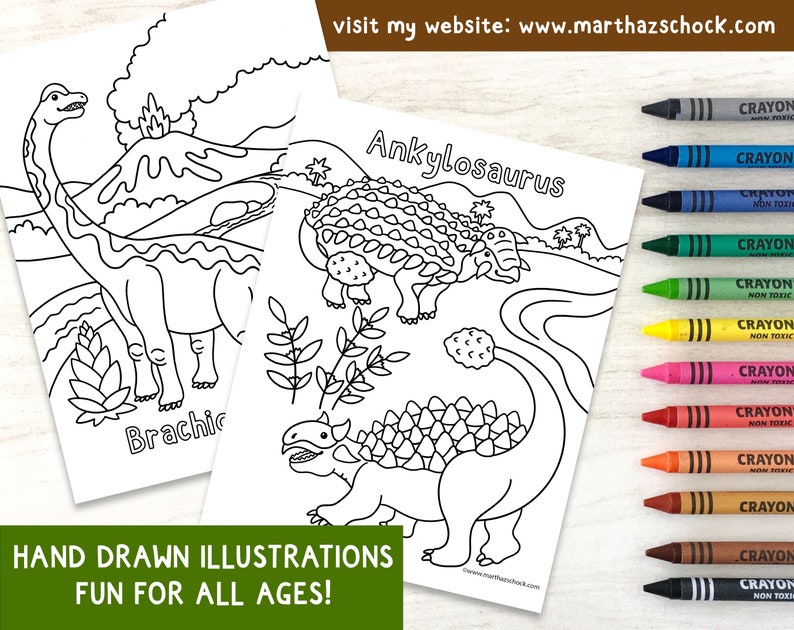 Dinosaur Coloring Pages: 12 Printable Dinosaur Illustrations (PDF) - Etsy