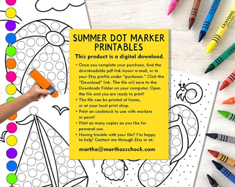 Summer Dot Marker Coloring Pages: Fine Motor Activity (PDF) - Etsy