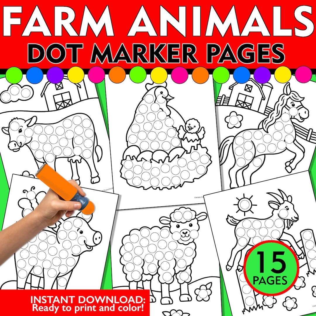 Farm Animals Dot Marker Coloring Pages: Fine Motor Skills (PDF) - Etsy