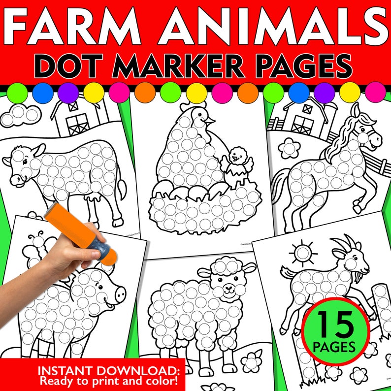 Farm Animals Dot Marker Coloring Pages: Fine Motor Skills (PDF) - Etsy