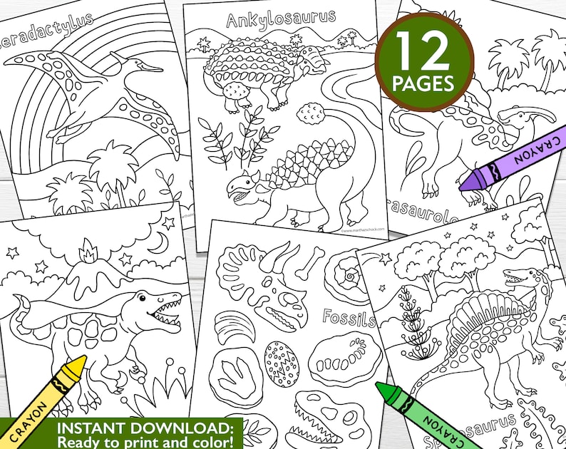 Dinosaur Coloring Pages: 12 Printable Dinosaur Illustrations (PDF) - Etsy