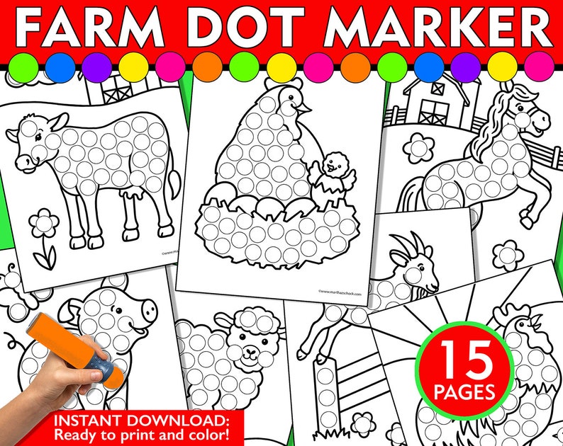 Farm Animals Dot Marker Coloring Pages: Fine Motor Skills (PDF) - Etsy