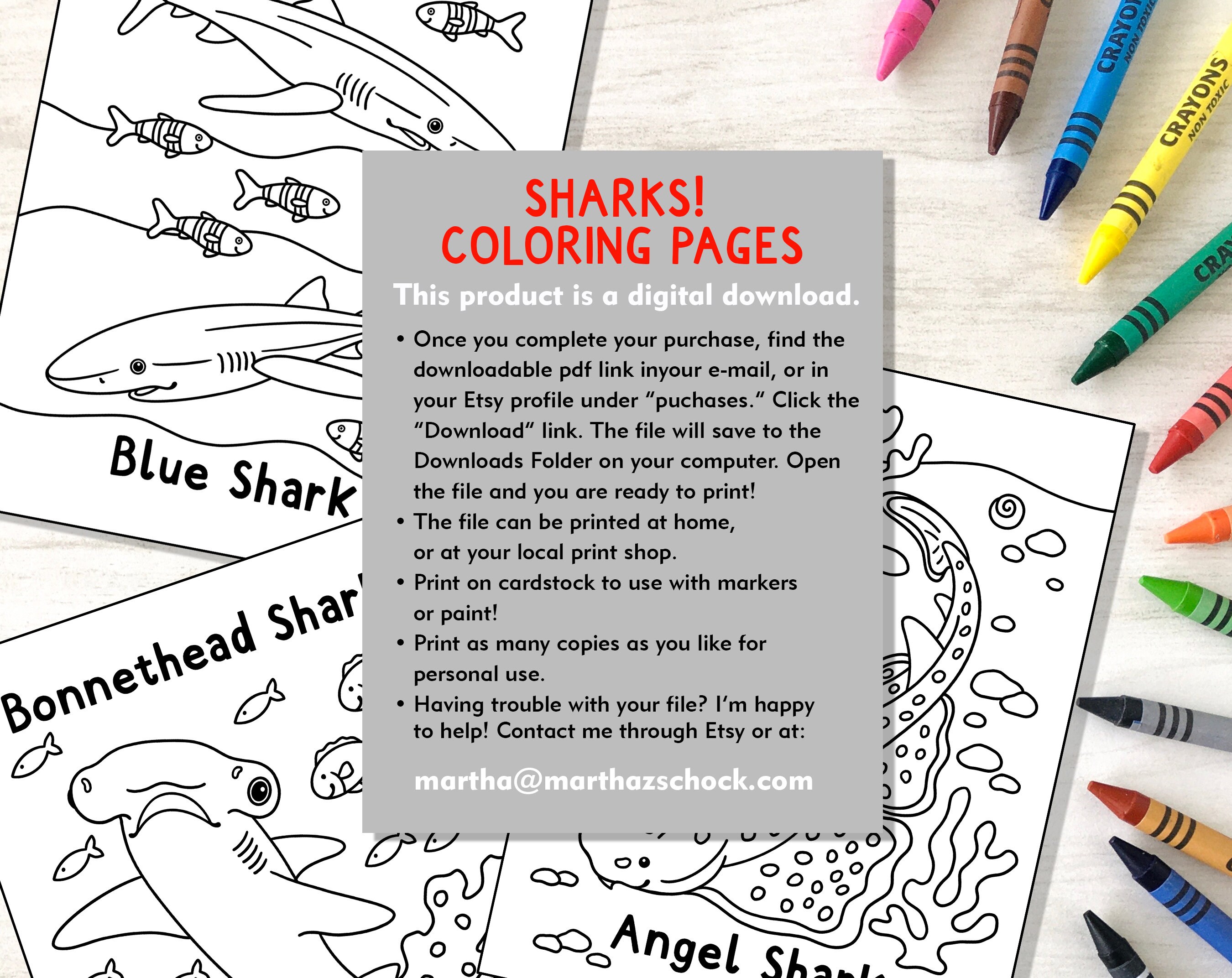 Shark Coloring Pages: Shark Week Activity, 15 Printable Designs (PDF ...
