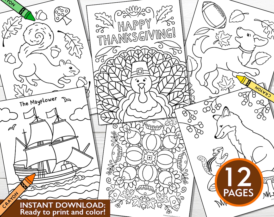 Thanksgiving Coloring Pages: 12 Printable Fall Activity Sheets (PDF) - Etsy