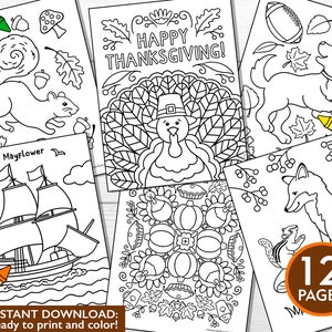 Thanksgiving Coloring Pages: 12 Printable Fall Activity Sheets (PDF) - Etsy