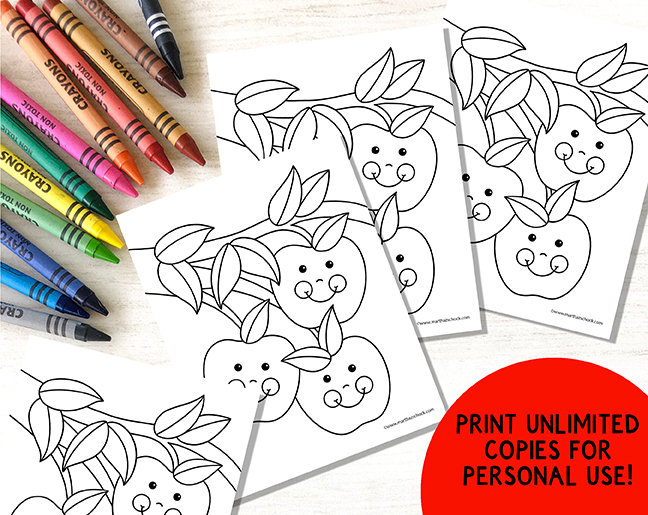 Apple Coloring Pages: Fall Activity, Kids Printable (PDF Download) - Etsy