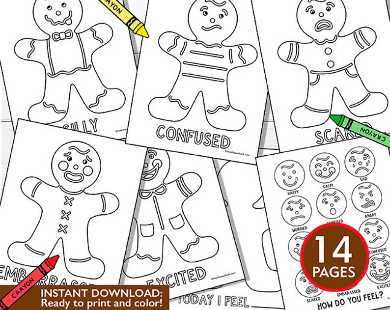 Gingerbread Feelings & Emotions Coloring Pages, Christmas Cookies ...