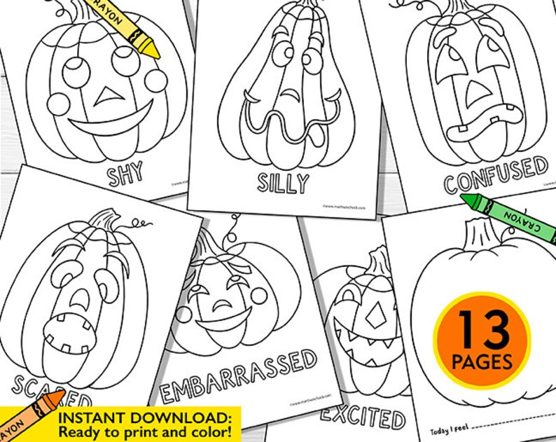 Pumpkin Faces Coloring Pages: Emotions SEL Activity (PDF Download) - Etsy