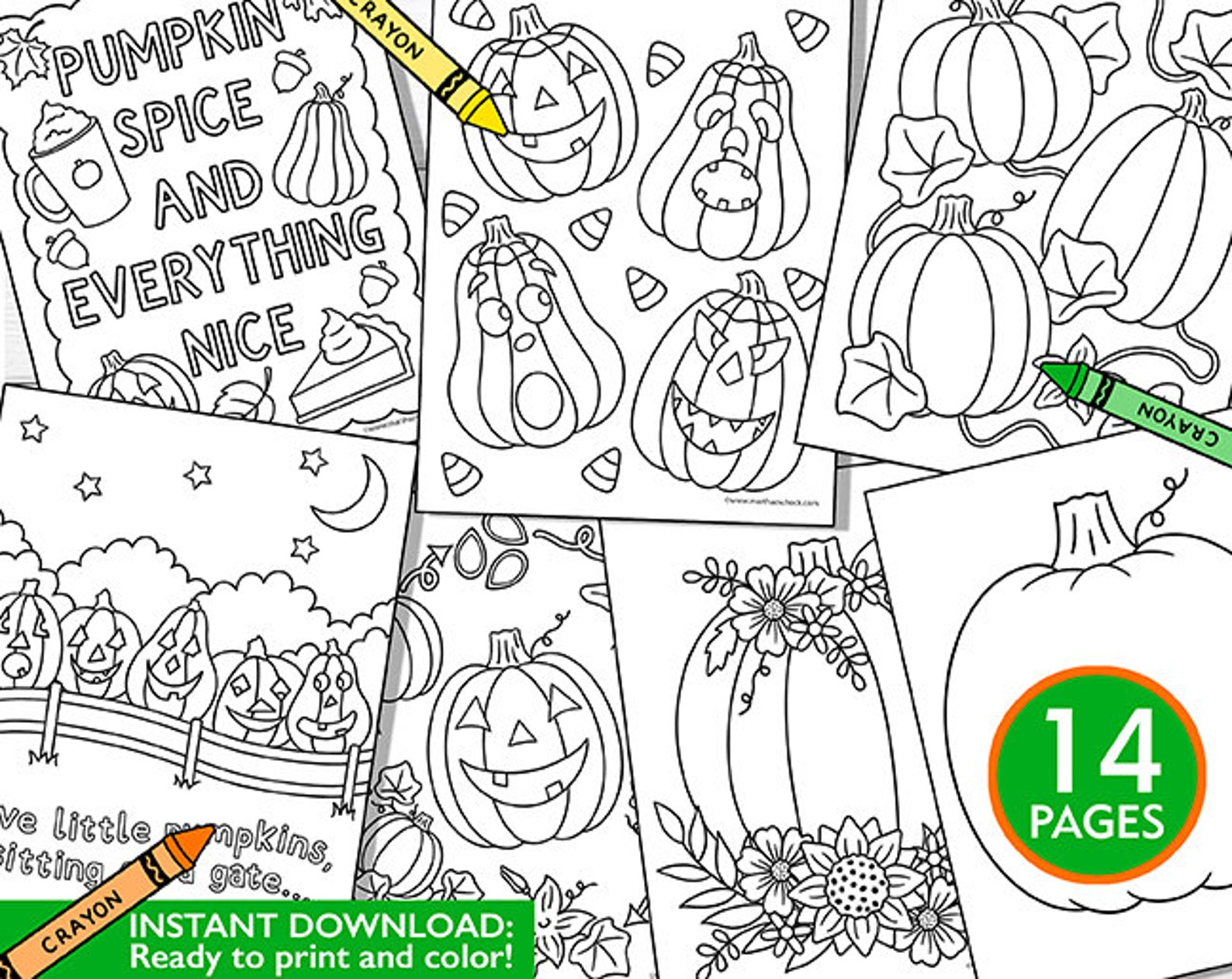 Pumpkin Coloring Pages: Fall Harvest Activity (PDF Download) - Etsy