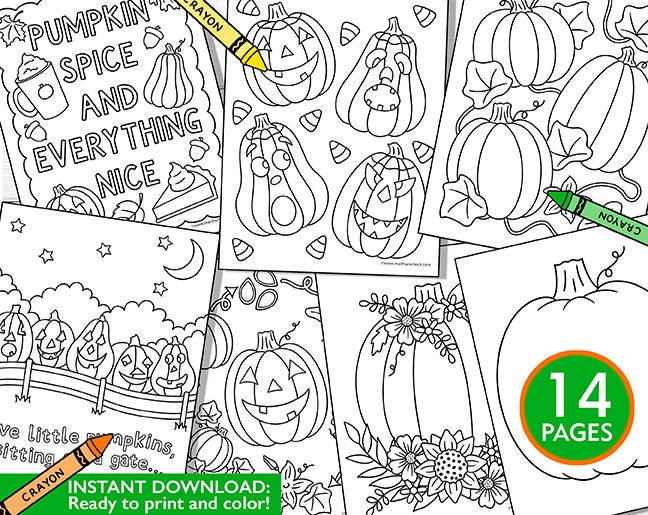 Pumpkin Coloring Pages: Fall Harvest Activity (PDF Download) - Etsy