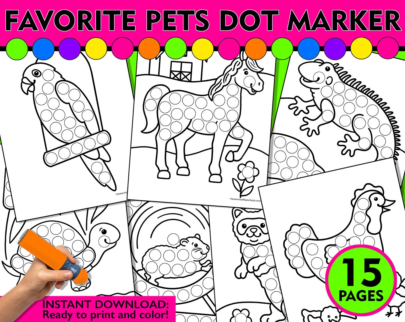 Pets Dot Marker Printable Coloring Pages, Pet Do a Dot Activity Pages ...