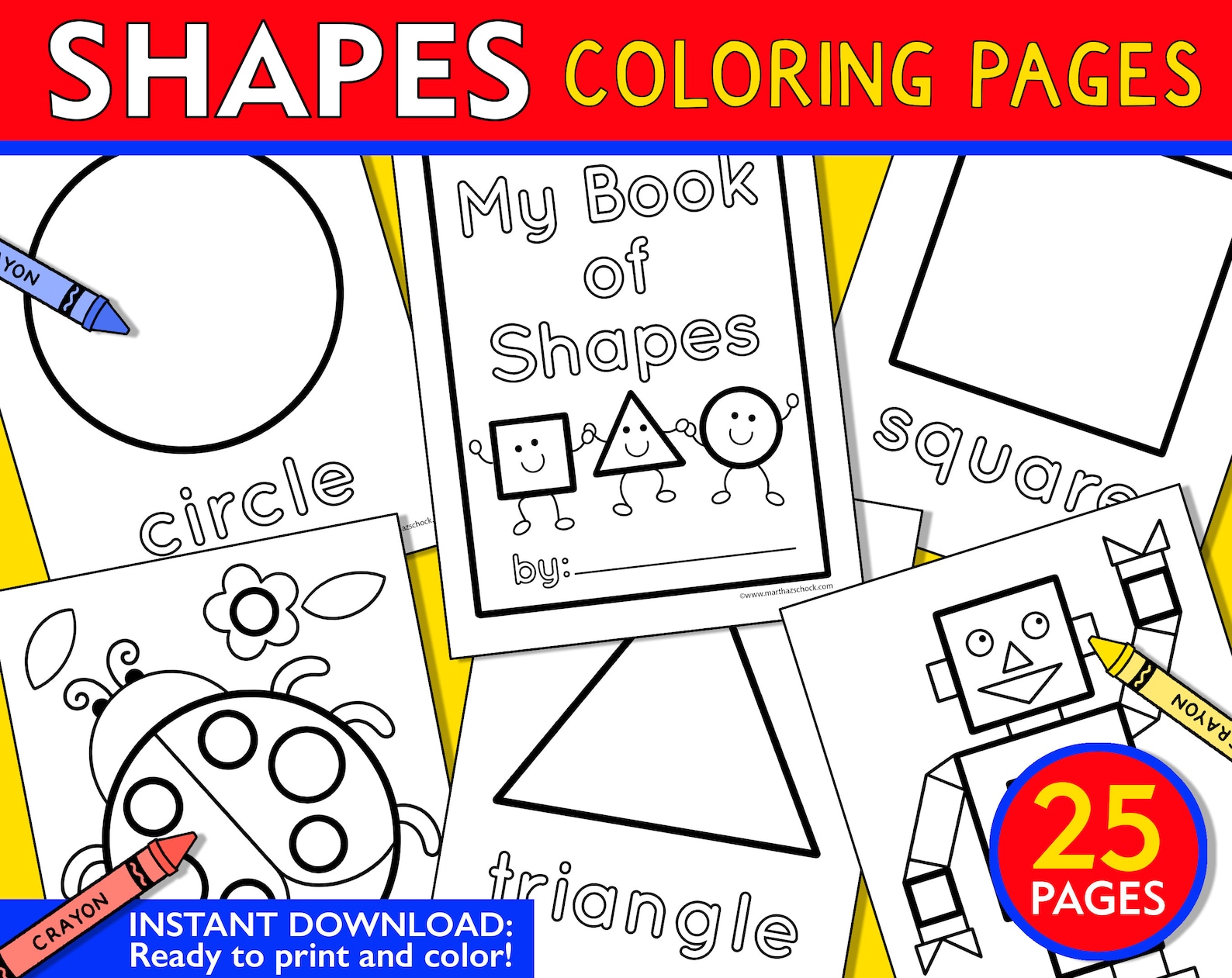 Shapes Coloring Pages: 25 Printable Basic Shape Illustrations (PDF ...