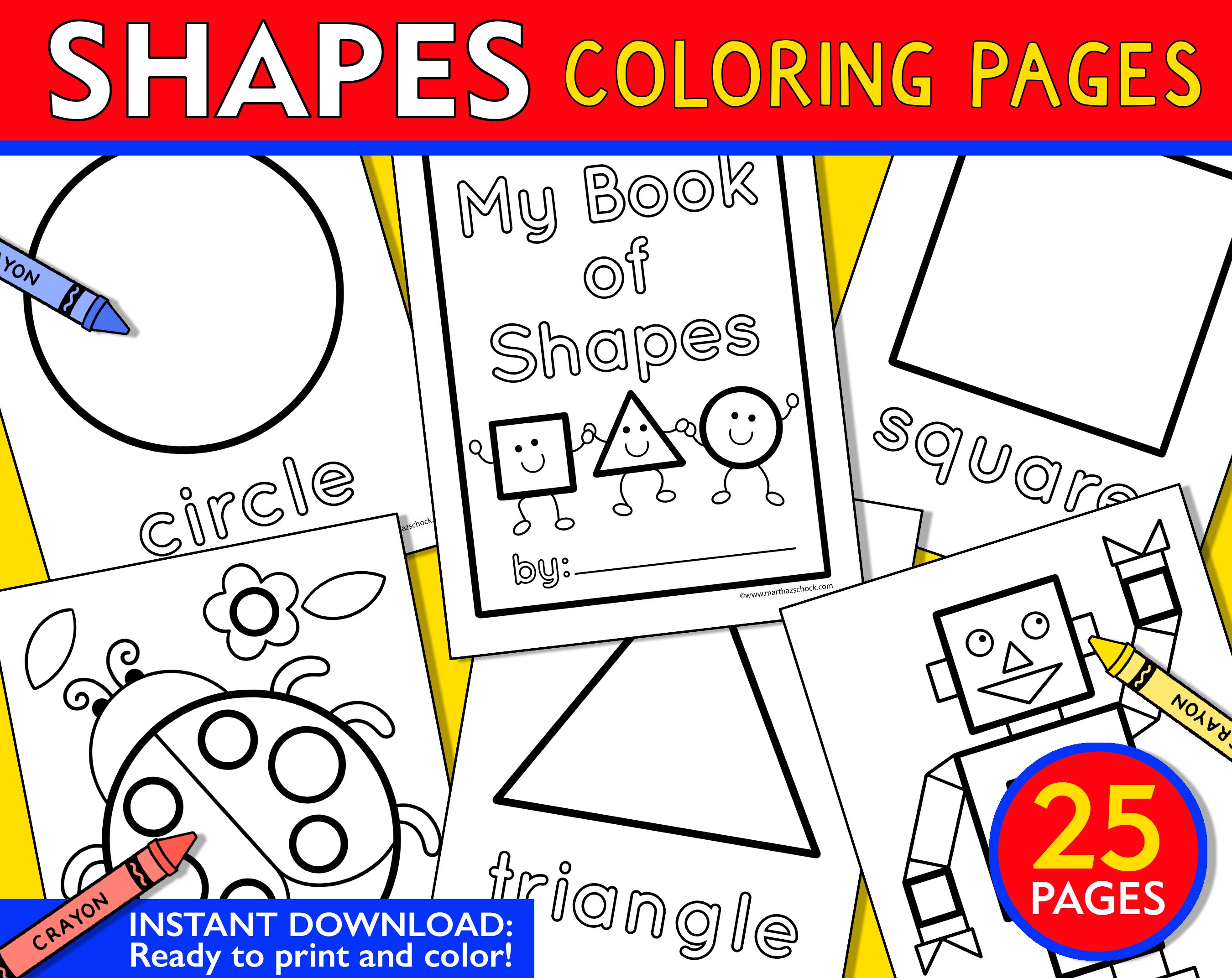Shapes Coloring Pages: 25 Printable Basic Shape Illustrations (PDF ...