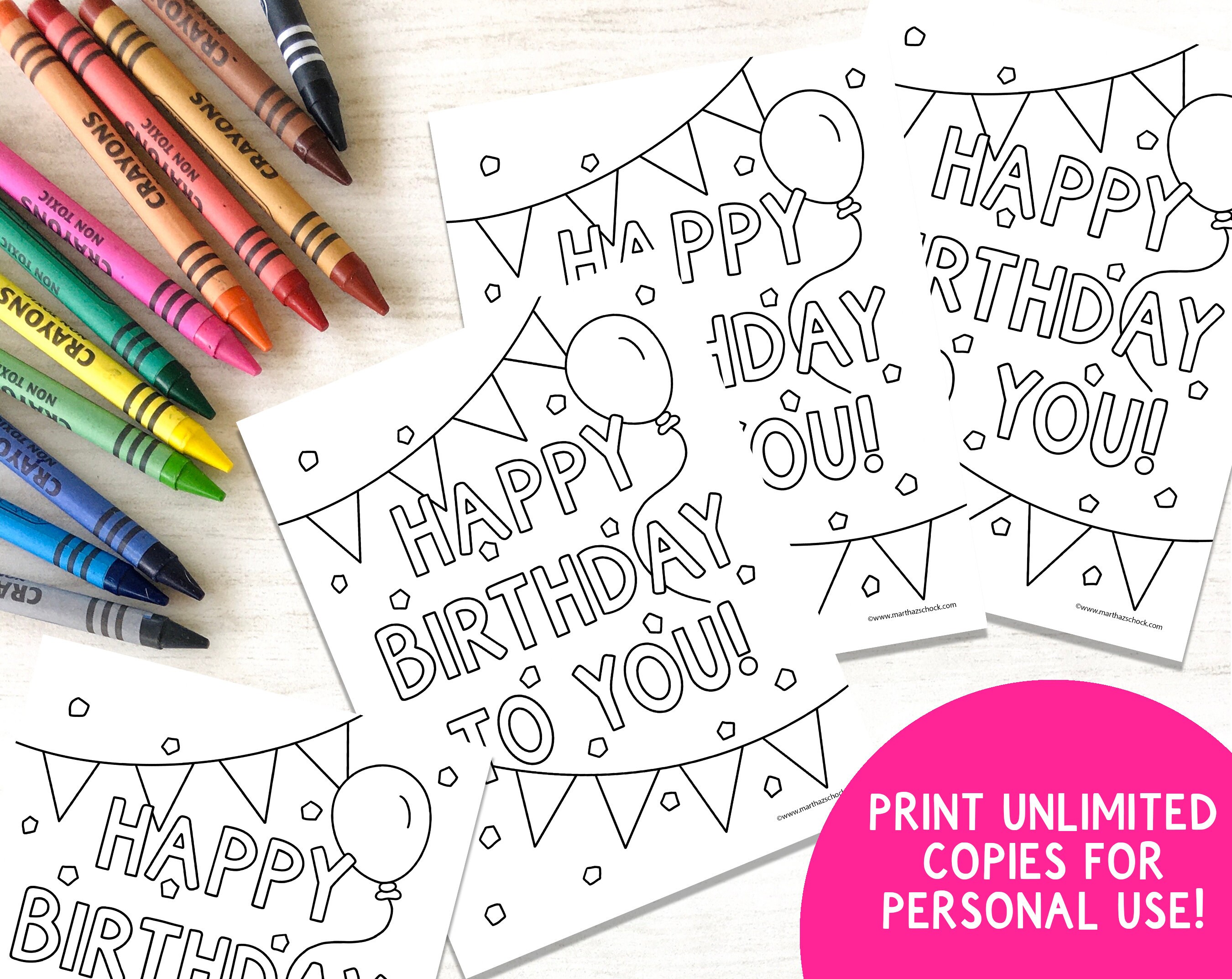 Birthday Coloring Pages: Party Activity Sheets (PDF Download) - Etsy