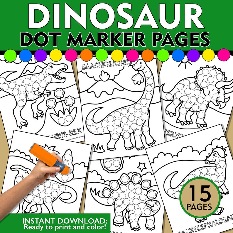 Dinosaur Dot Marker Coloring Pages: Fine Motor Activity (PDF Download ...