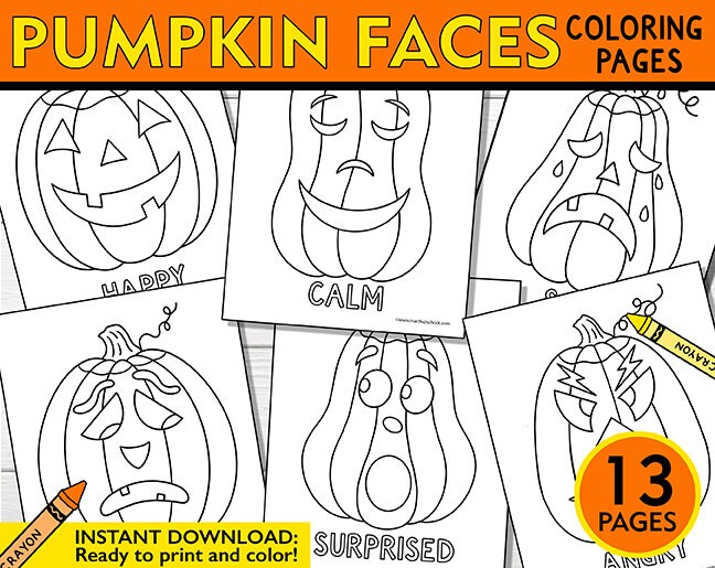 Pumpkin Faces Coloring Pages: Emotions SEL Activity (PDF Download) - Etsy