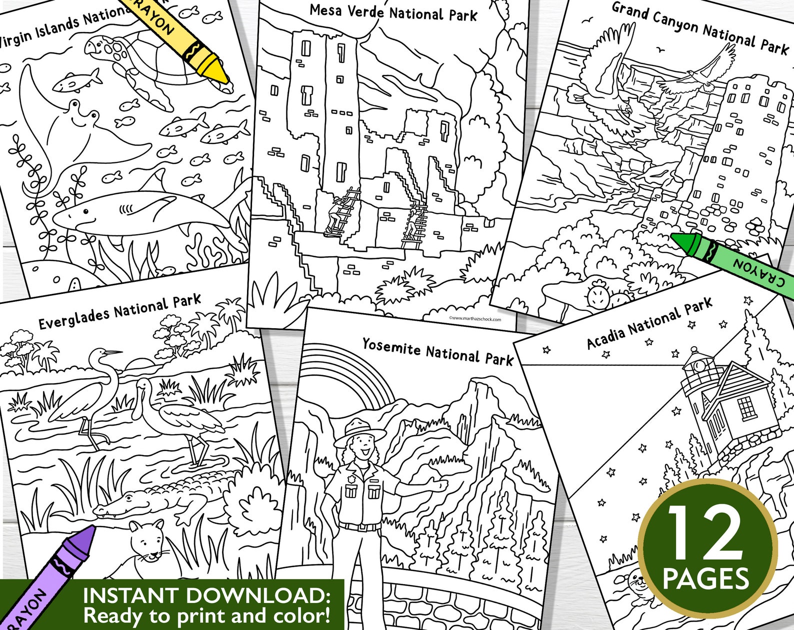 National Parks Coloring Pages: 12 Printable US Parks (PDF Download) - Etsy