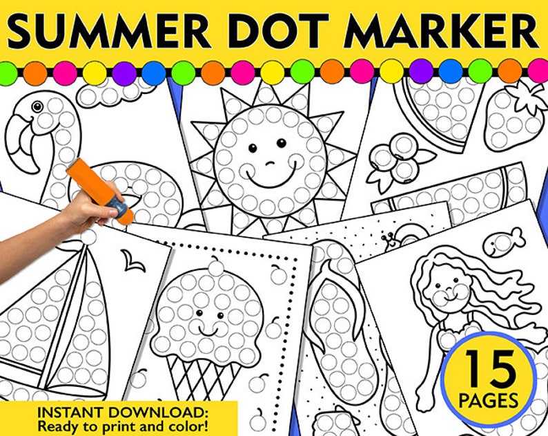 Summer Dot Marker Coloring Pages, Fall Do a Dot Activity, Summer Fine ...