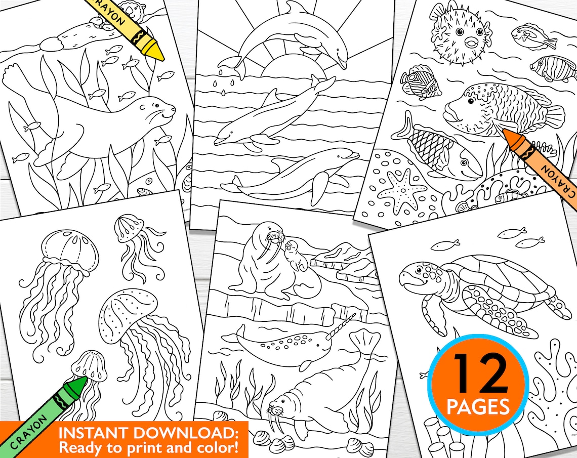 Ocean Animal Coloring Pages: 12 Printable Designs (digital Download) - Etsy