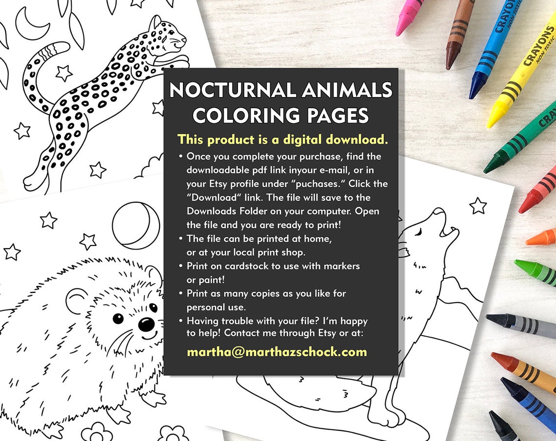 Nocturnal Animals Coloring Pages: 12 Printable Sheets (digital Download ...