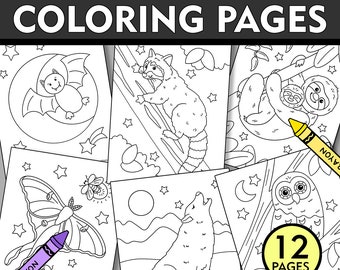 Nocturnal Critters Coloring Page - Etsy Canada