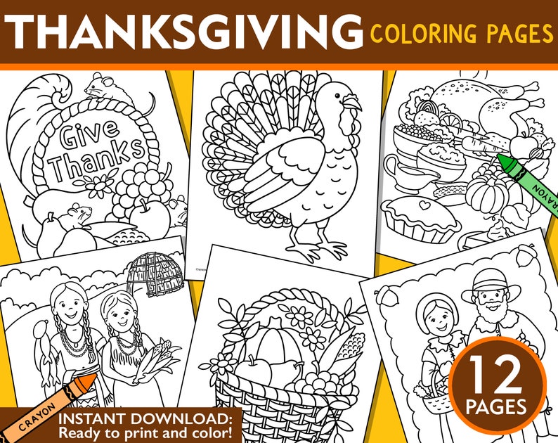 Thanksgiving Coloring Pages: 12 Printable Fall Activity Sheets (PDF) - Etsy