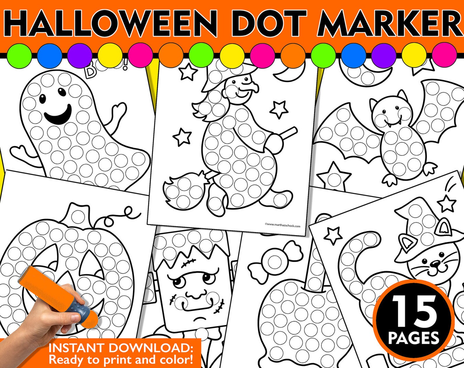 Halloween Dot Marker Coloring Pages: Fine Motor Activity (PDF) - Etsy