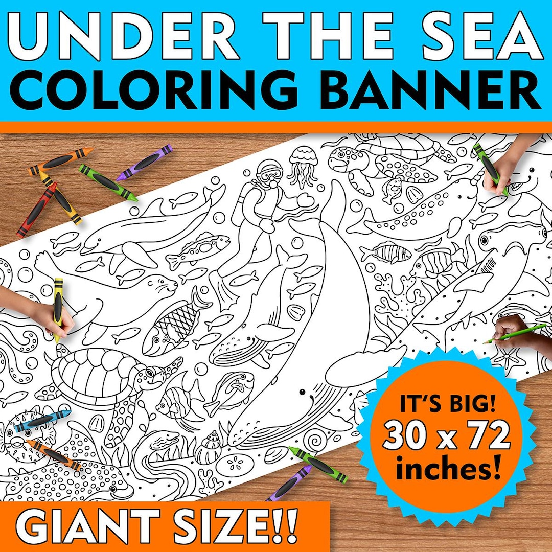 Giant Under the Sea Coloring Banner: Ocean Party Table Cover (30”x72 ...