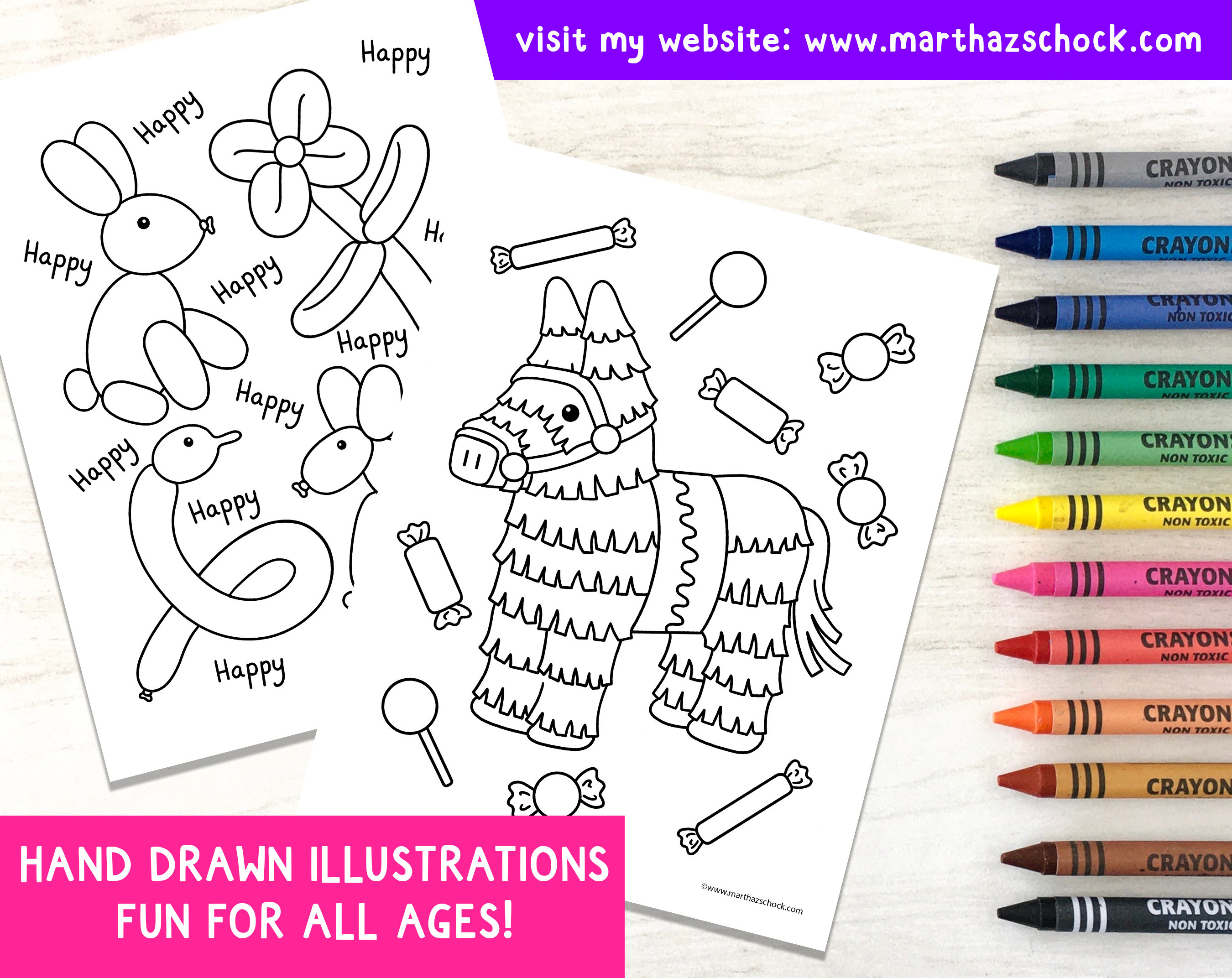 Birthday Coloring Pages: Party Activity Sheets (PDF Download) - Etsy