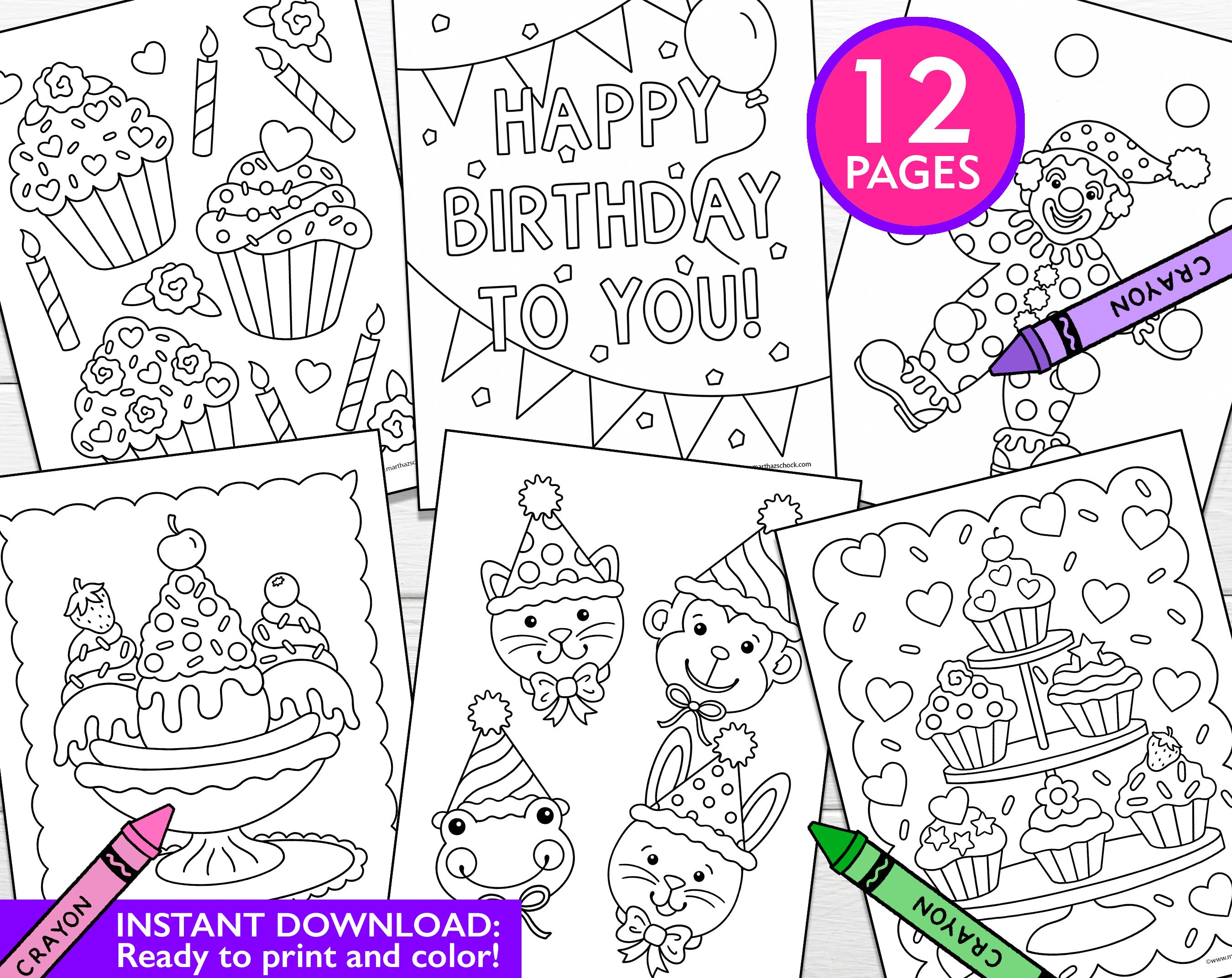 Birthday Coloring Pages: Party Activity Sheets (PDF Download) - Etsy