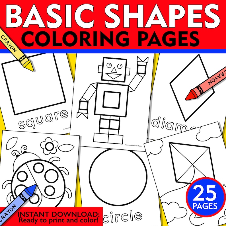 Shapes Coloring Pages: 25 Printable Basic Shape Illustrations (PDF ...