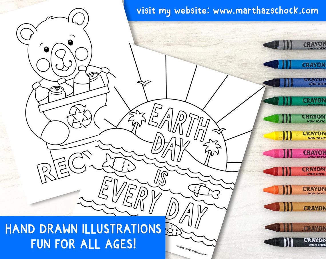 Earth Day Coloring Pages: Kids Activity Book (PDF Download) - Etsy