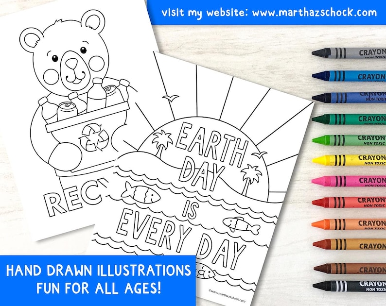 Earth Day Coloring Pages: Kids Activity Book (PDF Download) - Etsy
