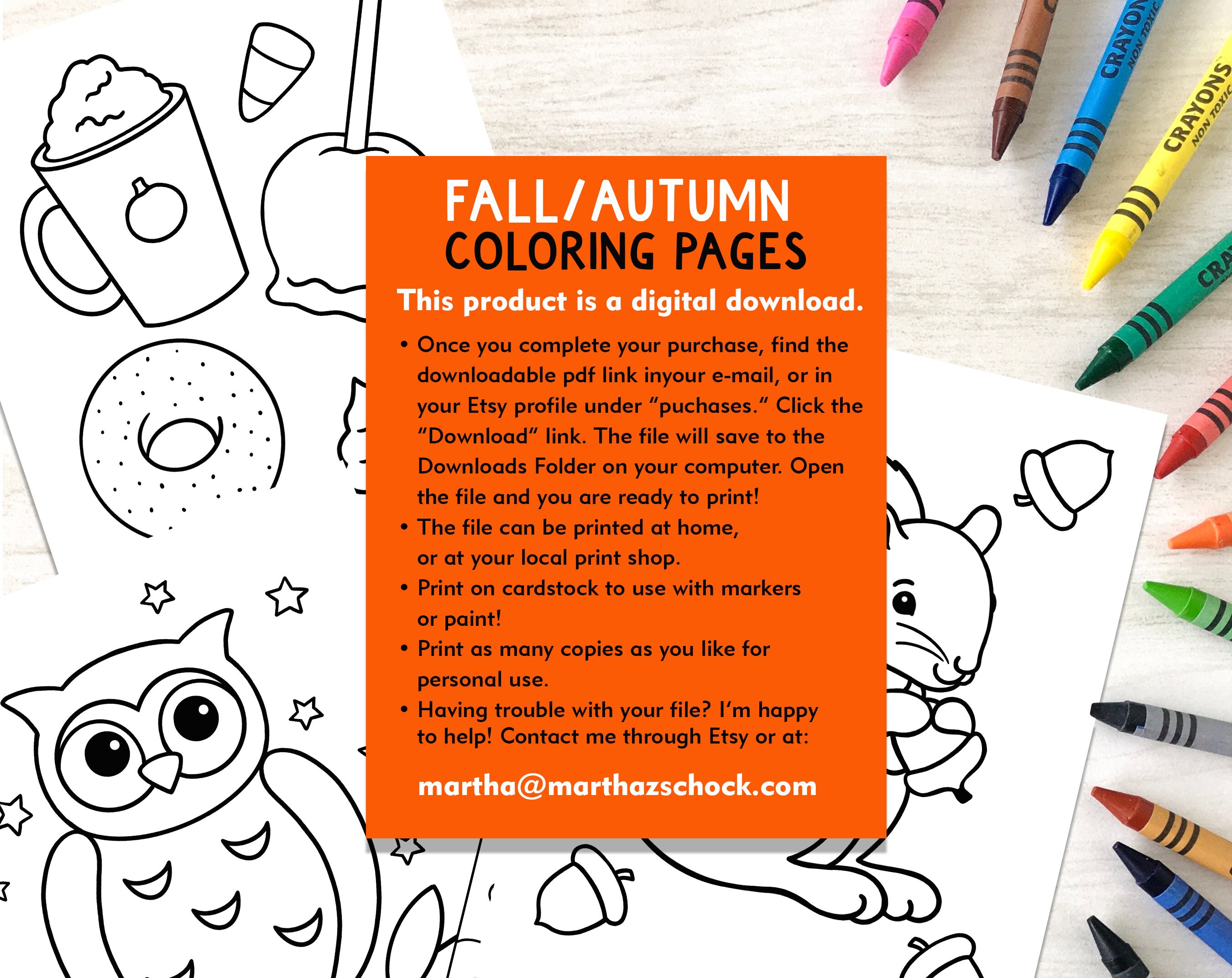 Fall Coloring Pages: 12 Autumn Activity Sheets (PDF Download) - Etsy