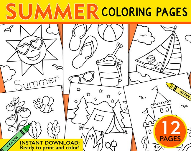 Summer Coloring Pages: 12 Fun Printable Illustrations (PDF) - Etsy