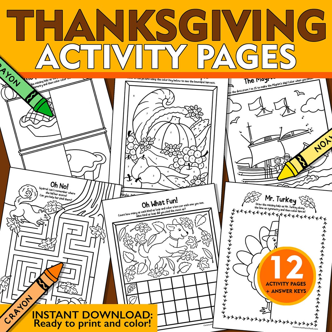 Thanksgiving Activity Pages: Mazes, Dot-to-dots (PDF Download) - Etsy