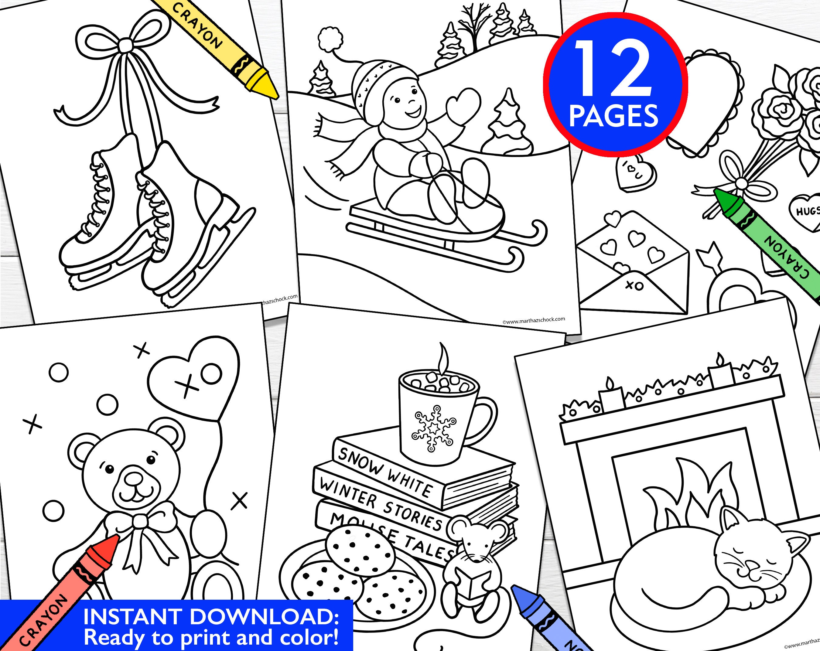 Winter Coloring Pages: 12 Printable Kids Activities (PDF) - Etsy