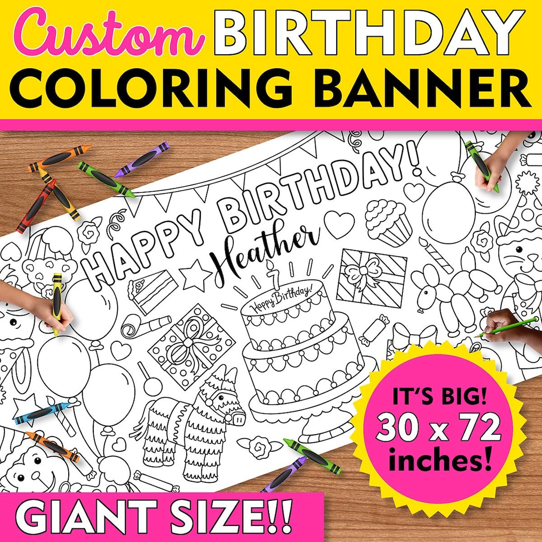 Personalized Birthday Coloring Poster: Giant Party Banner (30”x72”) - Etsy