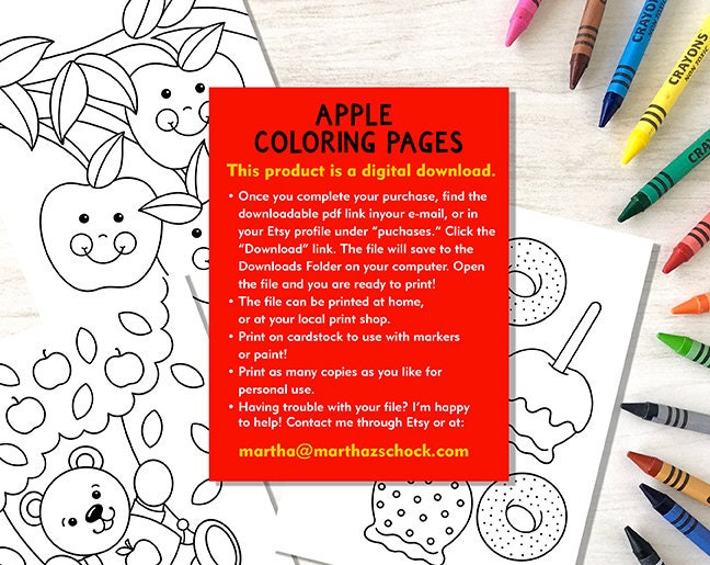 Apple Coloring Pages: Fall Activity, Kids Printable (PDF Download) - Etsy