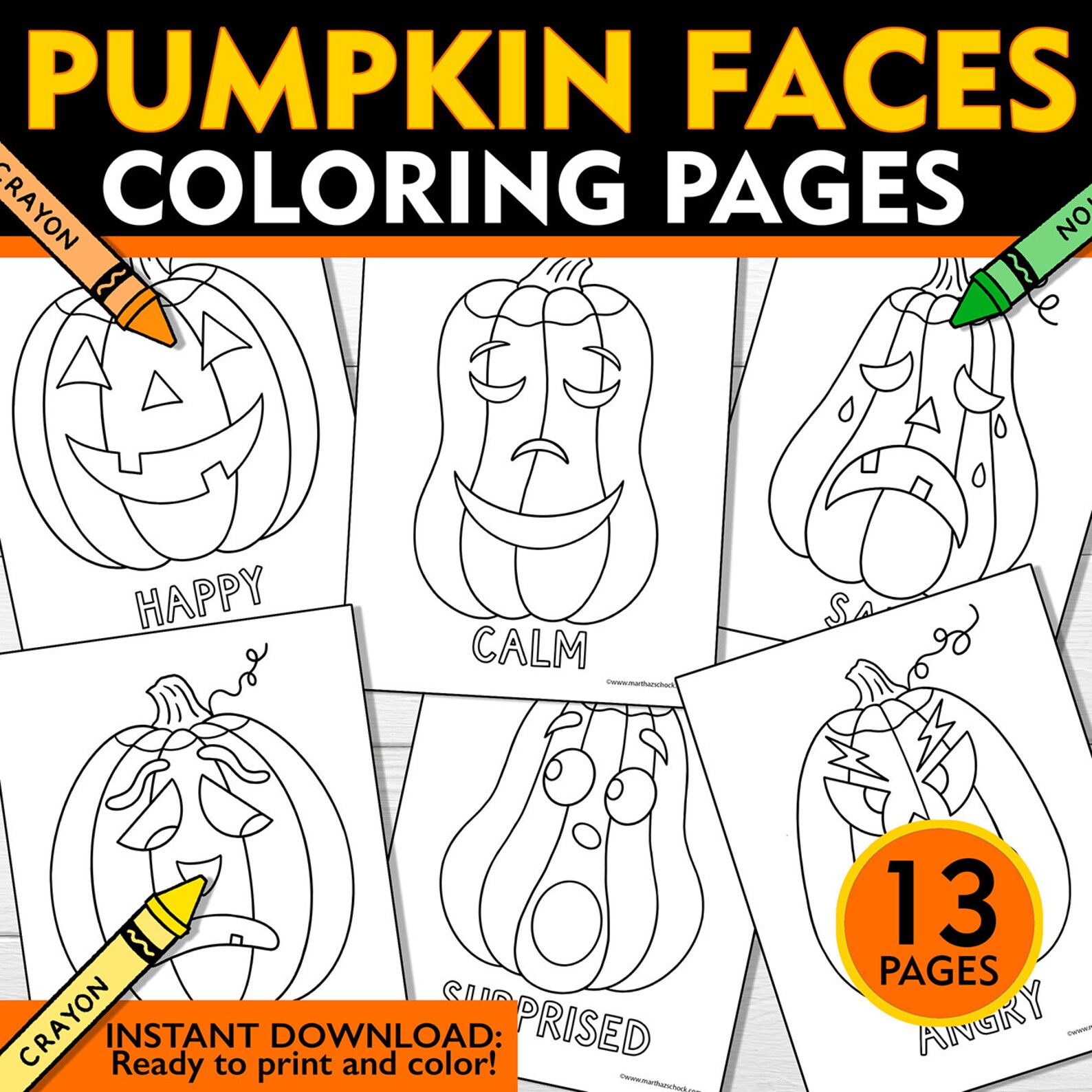 Pumpkin Faces Coloring Pages: Emotions SEL Activity (PDF Download) - Etsy