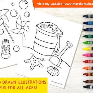 Summer Coloring Pages: 12 Fun Printable Illustrations (PDF) - Etsy