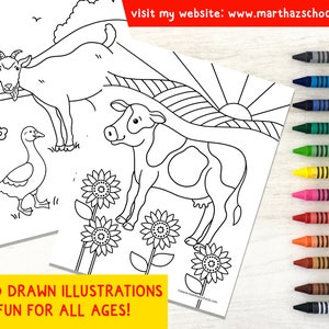 Farm Animal Coloring Pages: Kids Printable Activity (PDF) - Etsy