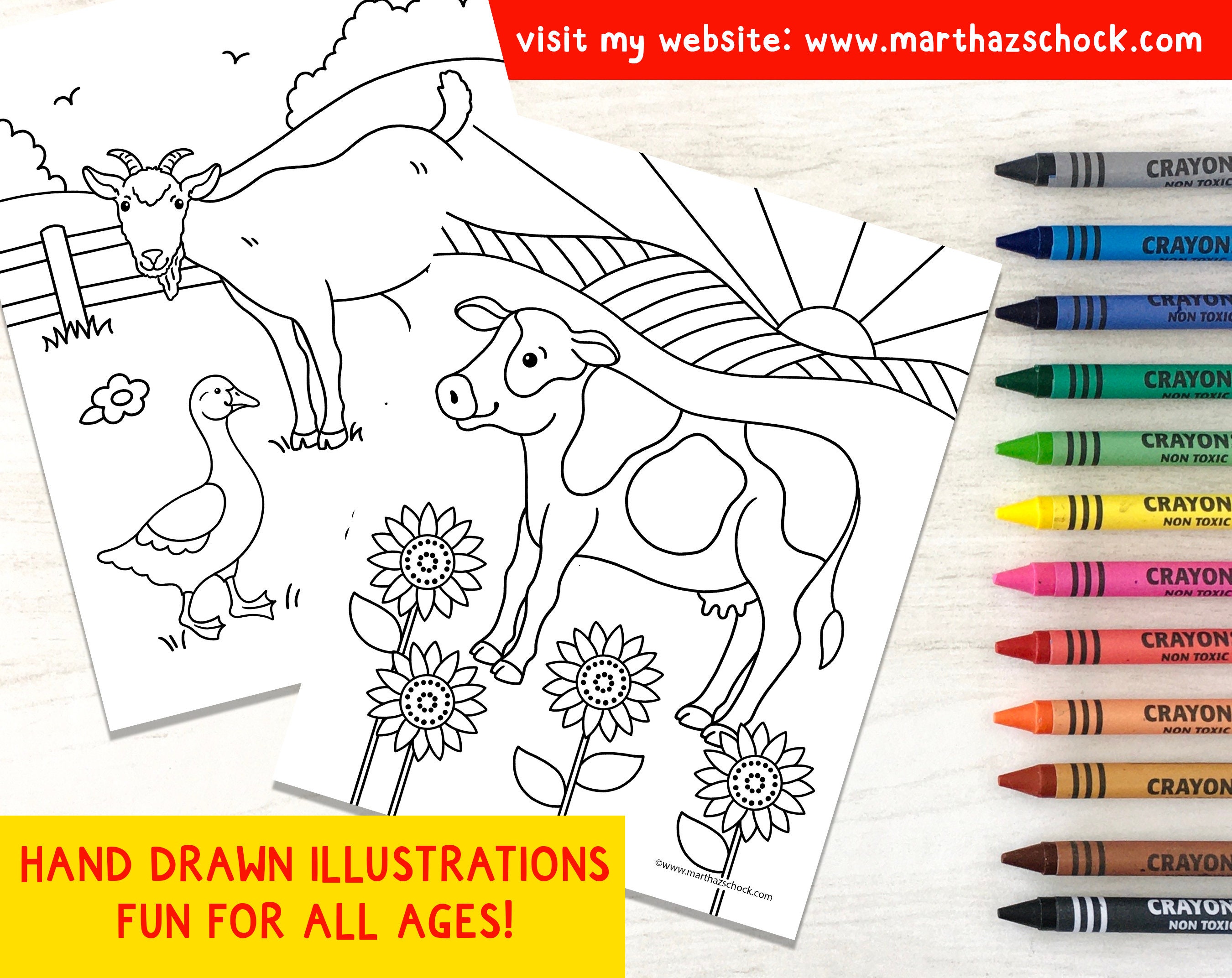 Farm Animal Coloring Pages: Kids Printable Activity (PDF) - Etsy