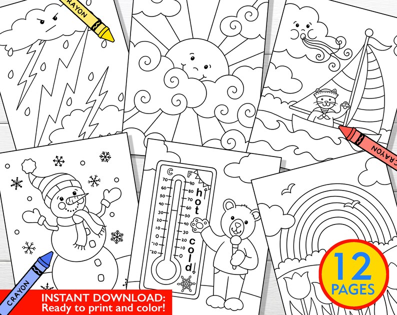 Weather Coloring Pages: Kids Printable Activity (PDF Download) - Etsy