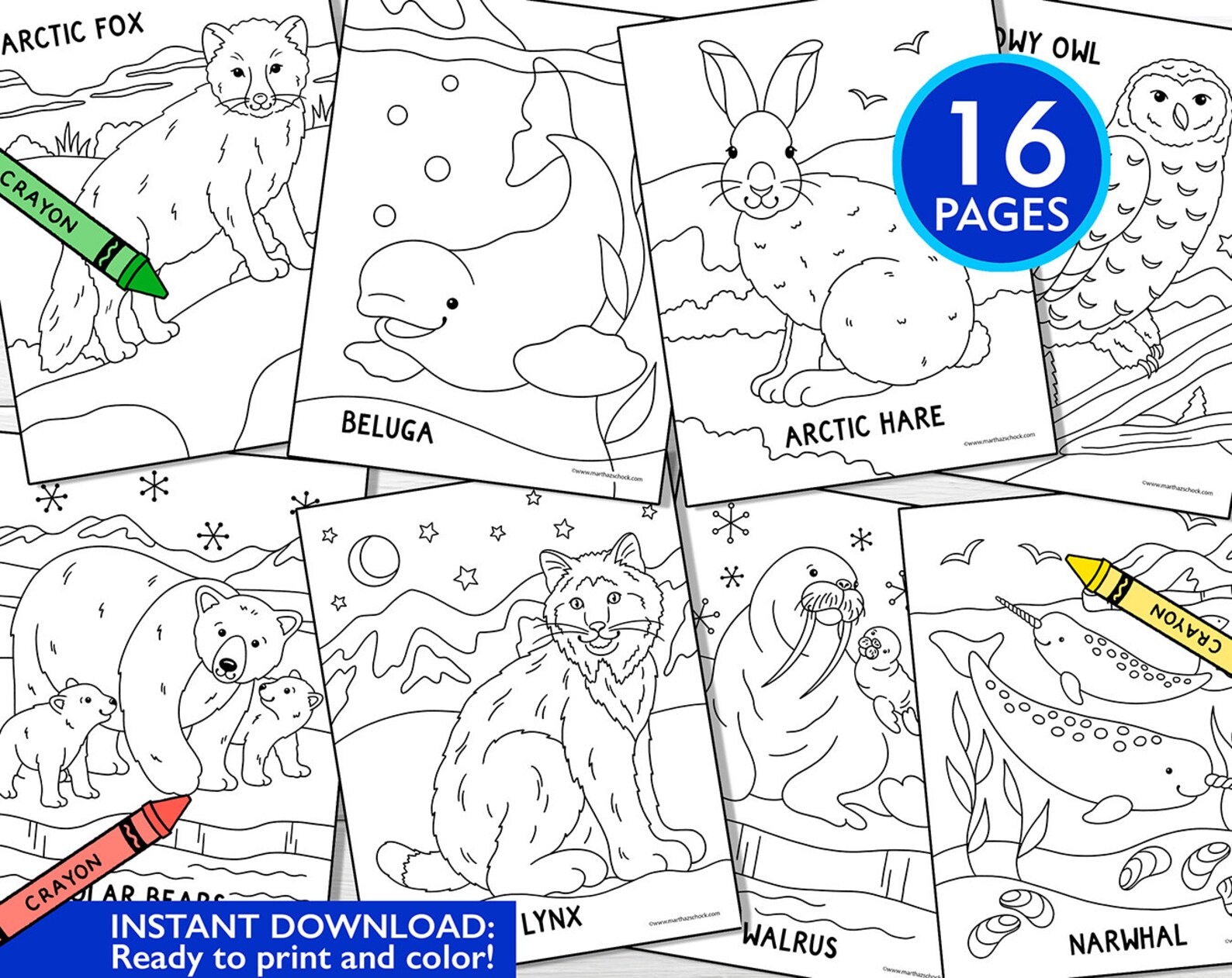 Arctic Animals Coloring Pages: 16 Winter Printables (PDF) - Etsy